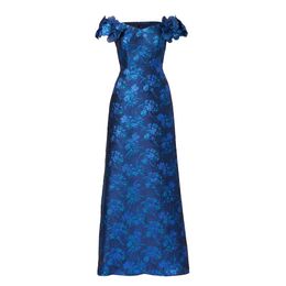 Adrianna Papell Langes Abendkleid 'Floral Jacquard Gown' Damen Größe 46 blau Winterkleid