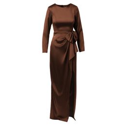 Adrianna Papell Langes Abendkleid 'Stretch Satin Ruffle Gown' Damen Gr&ouml;&szlig;e 36 dunkelbraun Winterkleid