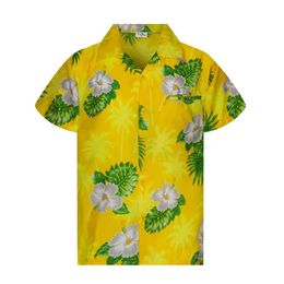 King Kameha Button Up Shirt 'Small Flower' boy Yellow size 134/146