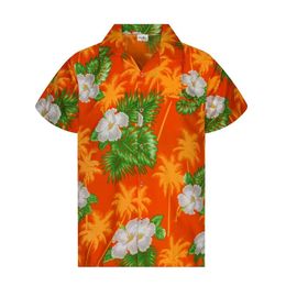 King Kameha Button Up Shirt 'Small Flower' boy Orange size 134/146