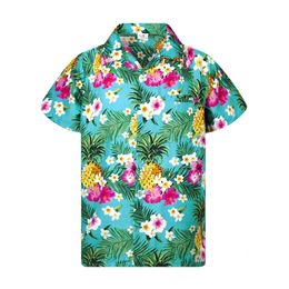 King Kameha Button Up Shirt 'Pineapple Flowers' boy Blue size 134/146