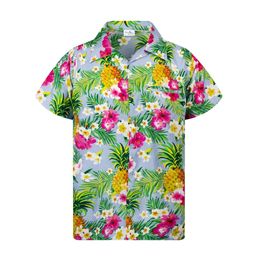 King Kameha Button Up Shirt 'Pineapple Flowers' boy Blue size 146/164