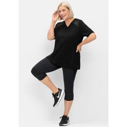 sheego Damen Funktionsshirt "Funktionsshirt", schwarz, Gr. 40, unifarben, 73% Baumwolle, 27% Polyester, Shirts