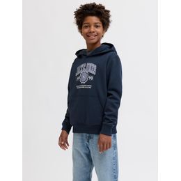 Jack & Jones Kinder Kapuzensweatshirt "JJMAKO SWEAT HOOD JNR"sky captain, Gr. 140, JACK & JONES JUNIOR, bedruckt, angeraute Sweatware, Obermaterial: 60%