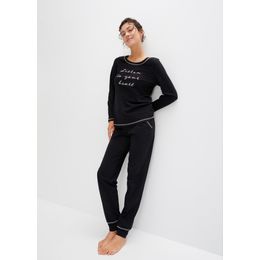 bonprix Pyjama aus reiner Baumwolle, schwarz, 100% Baumwolle