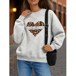 Gorhey Sweater 'Women's Loose Fit Fleece Pullover, Long Sleeve Sweatshirt with Animal Print' female Grey size S