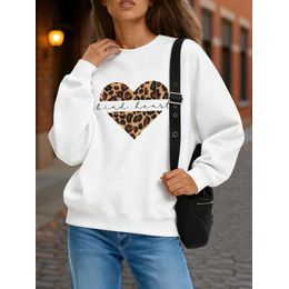 GORHEY Pullover 'Wo's Loose Fit Fleece Pullover, Long Sleeve Sweatshirt with Animal Print' Damen Gr&ouml;&szlig;e L wei&szlig;
