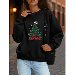GORHEY Pullover 'Wo's Pullover with Christmas tree Print, Loose Fleece Pullover for Festival' Damen Gr&ouml;&szlig;e S schwarz