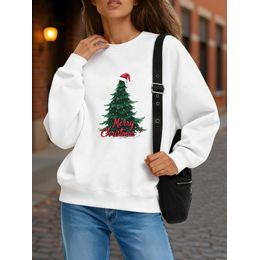 Gorhey Sweater 'Women's Pullover with Christmas tree Print, Loose Fleece Pullover for Festival' female White size XL