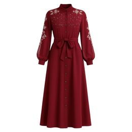 MODAMIHRAM Kleid Damen Gr&ouml;&szlig;e 48 bordeaux / wei&szlig; Winterkleid