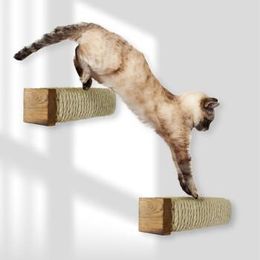 Rohrschneider &reg; Katzentreppe, Wandelement f&uuml;r Katzen mit starkem Sisalseil, 2-er Set sandbraun