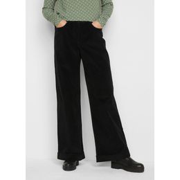 bonprix Weite Stretch-Cordhose High-Waist, schwarz, Gr.48, Modische Marlene Hose aus Cord mit Bequembund f&uuml;r mehr Bewegungsfreiheit, aus Cord