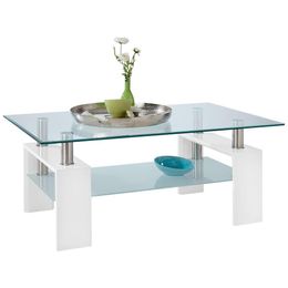 CARRYHOME Couchtisch, Wei&szlig; Hochglanz, Metall, Glas, Holzwerkstoff, rechteckig, eckig, 60x45x100 cm, Wohnzimmer, Wohnzimmertische, Couchtische, Couchtische Glas