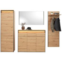 Voleo Garderobe Edra, Schwarz, Eiche Artisan, Glas, Holzwerkstoff, 4-teilig, warmwei&szlig;, 248x200x38 cm, Garderobe, Garderoben-Sets & Serien, Garderoben-Sets