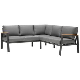 Ambia Garden Loungegarnitur, Anthrazit, Grau, Natur, Holz, Metall, Textil, 12-teilig, Eukalyptusholz, massiv, F&uuml;llung: Schaumstoff,Komfortschaum, L-Form, 200x200 cm, Loungem&ouml;bel, Gartenlounge-Sets