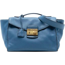 Prada Hobo Bags - Vitello Daino Sound Lock Satchel - Gr. unisize - in Blau - f&uuml;r Damen