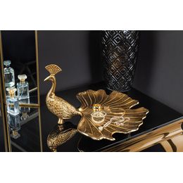 Riess Ambiente Handgefertigte Servierplatte WILDLIFE PEACOCK 40cm gold Metall Pfauen-Skulptur Riess-Ambiente Glamour Modern