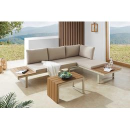 Riess Ambiente Wetterfestes Gartenmöbel Set IBIZA MODULAR LOUNGE 250cm champagner greige Aluminium Riess-Ambiente Boheme Modern Skandinavisch