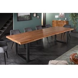 Riess Ambiente Massivholz Esstisch MAMMUT 300cm braun honey finish Akazie schwarz Baumkante Baumtisch Riess-Ambiente Konferenztisch Esszimmertisch rechteckig...
