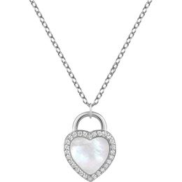 Kette mit Anh&auml;nger Firetti "Schmuck Geschenk Silber 925 Halsschmuck Ankerkette Anh&auml;nger Herz", wei&szlig; (silberfarben, kristallwei&szlig;, perlmuttfarben), Halsketten, Damen, Silber 925 (Sterlingsilber), L: 45 B: 1,3mm, Made in Germany - mit Zirkonia (synth.) - mit Perlmutt, B:1,3mm