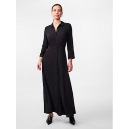 Hemdblusenkleid Y.A.S "YASSAVANNA LONG SHIRT DRESS", Damen, Gr. XL, N-Gr, schwarz, Web, Obermaterial: 100% Viskose, unifarben, relaxed fit lang, Kleider, Sommerkleid, mit 3/4 Ärmel