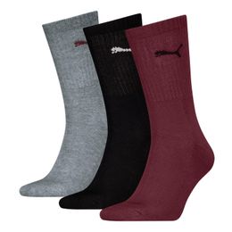 Socken Puma "Puma UNISEX CREW SOCK 3P", Herren, Gr. 47-49, schwarz (burgundy, schwarz, grau), Baumwollmischung, normal, Socken Socken, mit farblichem Logo