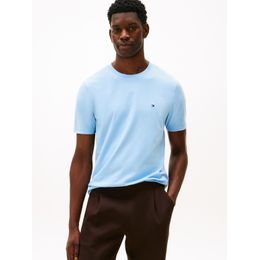 T-Shirt Tommy Hilfiger "ESSENTIAL REG FIT SOLID TEE mit Stickerei und Rundhals", Herren, Gr. M, well water, Single Jersey, Obermaterial: 100% Baumwolle, Basic, Rundhals, Shirts T-Shirt
