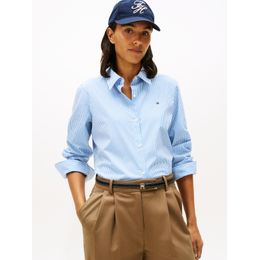 Shirtbluse Tommy Hilfiger "ESS POPLIN REGULAR SHIRT", Damen, Gr. 40, classic ithaca stp mesmerizing blau, Web, Obermaterial: 97% Baumwolle, 3% Elasthan, unifarben, regular fit Po-bedeckend, Blusen
