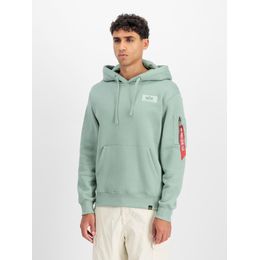 Kapuzensweatshirt Alpha Industries "BACK PRINT HOODY", Herren, Gr. L, frost grün, angeraute Sweatware, Obermaterial: 80% Baumwolle, 20% Polyester, bedruckt, normal normal, Rundhals, Sweatshirts