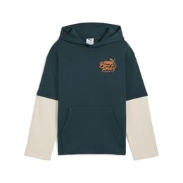 T-Shirt Puma "MID90s Layered Hoodie Jungen", Jungen, Gr. 176, gr&uuml;n terrain, Obermaterial: 34% Polyester, 66% Baumwolle; Kapuzenfutter: 100% Baumwolle, bedruckt, relaxed fit, Shirts T-Shirt