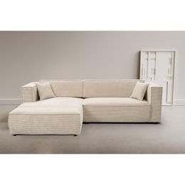 WERK2 Ecksofa &raquo;Atlanta-New, modernes Design, Stellma&szlig;e 295x182 cm, L-Form, Kedernaht&laquo; hoher Komfort, Schlaffunktion & Bettkasten, Cord, Natur Natur