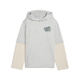 T-Shirt Puma "MID90s Layered Hoodie Jungen", Jungen, Gr. 176, light gray heather, Obermaterial: 34% Polyester, 66% Baumwolle; Kapuzenfutter: 100% Baumwolle, bedruckt, relaxed fit, Shirts T-Shirt