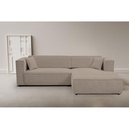 WERK2 Ecksofa &raquo;Atlanta-New, modernes Design, Stellma&szlig;e 295x182 cm, L-Form, Kedernaht&laquo; hoher Komfort, Schlaffunktion & Bettkasten, Cord, Greige Greige