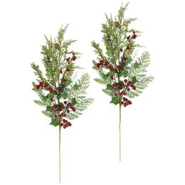 I.GE.A. Kunstzweig »Weihnachtszweig Tanne/Beeren/Efeu/Thuja« 2er Set Künstlicher Zweig Blume Weihnachtsdeko Dekozweig Dekoration grün/rot