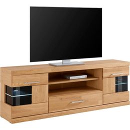 Home Affaire Lowboard &raquo;Ribe,160cm breit,55cm hoch,Oberplatte massiv&laquo; Korpus Holzwerkstoff,Glaseinsatz aus geh&auml;rtetem Glas,B&ouml;den versetzbar beige Holz 