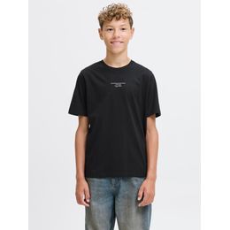 Jack & Jones T-Shirt JACK & JONES JUNIOR "JJKENJI TEE SS CREW NECK JNR", Jungen, Gr. 140, schwarz, Single Jersey, Obermaterial: 100% Baumwolle, unifarben, relaxed fit normal, Rundhals, Shirts