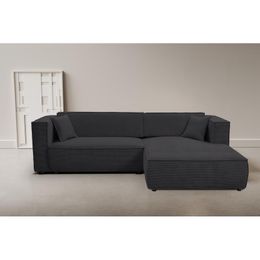 WERK2 Ecksofa &raquo;Atlanta-New, modernes Design, Stellma&szlig;e 295x182 cm, L-Form, Kedernaht&laquo; hoher Komfort, Schlaffunktion & Bettkasten, Cord, Anthrazit grau