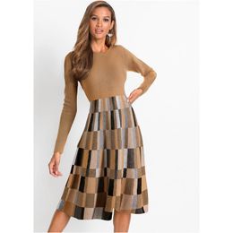 bonprix Strickkleid &raquo;Ausgestelltes Jacquard-Strickkleid&laquo; Ausgestelltes Jacquard-Strickkleid camel/braun kariert 48/50 (XL) - N-Gr N-Gr 48/50 (XL)...