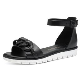 Marco Tozzi Riemchensandale, Keilabsatz, Sommerschuh, Sandalette, mit Zierkette Ton in Ton schwarz 42 42 Trendiges Modell mit verstellbarer Schnalle