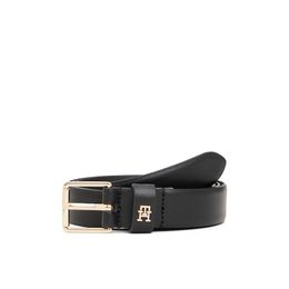 Tommy Hilfiger Damen Lederg&uuml;rtel &raquo;TH SQUARE 2.5 cm breit GO&laquo; mit eckiger Schnalle und TH-Monogramm schwarz
