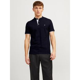 Jack & Jones Jack & Jones Herren Kurzarmshirt &raquo;PAULOS MAO POLO&laquo; mit kontrastfarbiger Kante am schmalen Stehkragen und am &Auml;rmelsaum blau XXL