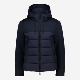 Dunkelblaue Pufferjacke mit Kapuze