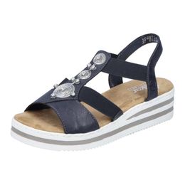 Rieker Riemchensandale, Sommerschuh, Sandalette, Keilabsatz, mit gestreifter Sohle dunkelblau 37 37 Sommerliche Sandale mit Glitzersteinen und...