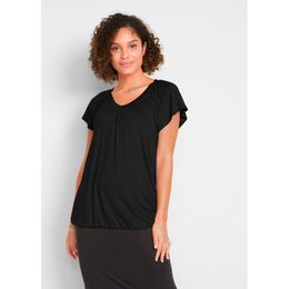 bonprix T-Shirt schwarz 44/46 (L) 44/46 (L) T-Shirt in Ballonform mit kurzen Fl&uuml;gel&auml;rmeln und Raffung am V-Ausschnitt