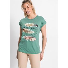 bonprix T-Shirt &raquo;T-Shirt mit Glitzerdruck&laquo; T-Shirt mit Glitzerdruck salbeigr&uuml;n bedruckt 36/38 (S) 36/38 (S) T-Shirt mit kurzen Fl&uuml;gel&auml;rmeln f&uuml;r...