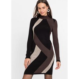 bonprix Strickkleid Jacquard-Strickkleid mit modernen Streifen schwarz/braun graphisch 32/34 (XS) - N-Gr N-Gr 32/34 (XS) Eleganter Stil f&uuml;r einen...