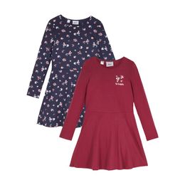 bonprix Jerseykleid Packung, 2, 2 Stk. tlg. Jerseykleid aus reiner Baumwolle (2er-Pack) dunkelblau+rhododendronrot gebl&uuml;mt 128/134 - N-Gr N-Gr...