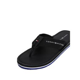Tommy Hilfiger Zehentrenner »HILFIGER LEATHER BEACH SANDAL«, Sommerschuh, Strandschuh mit Logo schwarz 48 48 Modischer Zehentrenner mit Logoschriftzug