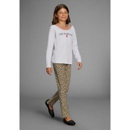 Kidsworld M&auml;dchen Kidsworld Langarmshirt &raquo;Shirt mit Hamptons-Druck f&uuml;r M&auml;dchen&laquo; Tieferer Ausschnitt grau 164/170