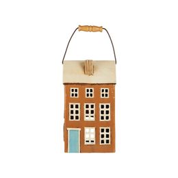 IB Laursen Keramik Haus f&uuml;r Stumpenkerze Nyhavn mit Holzgriff in braun | Gr.: onesize